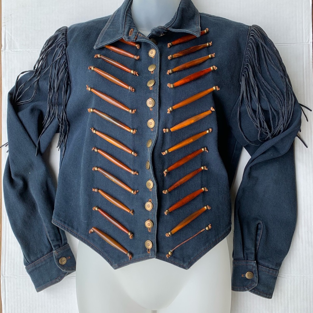 Double D Ranchwear Denim Military Style Jacket - Gem